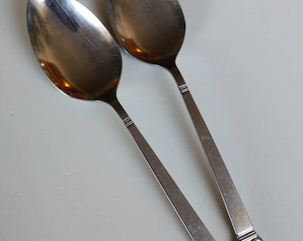 Oneida Accent Pattern Flatware Set of Two Large Serving Spoons Glossy ...
