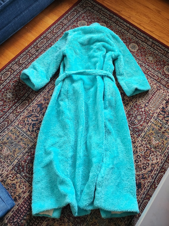 Vintage 70s 80s Rhapsody Blue Fuzzy Furry Robe S M - Gem