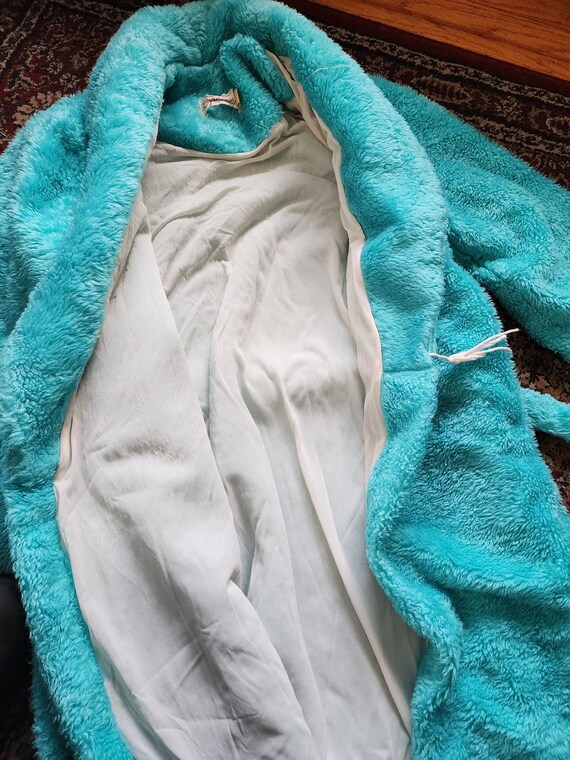 Vintage 70s 80s Rhapsody Blue Fuzzy Furry Robe S M - Gem