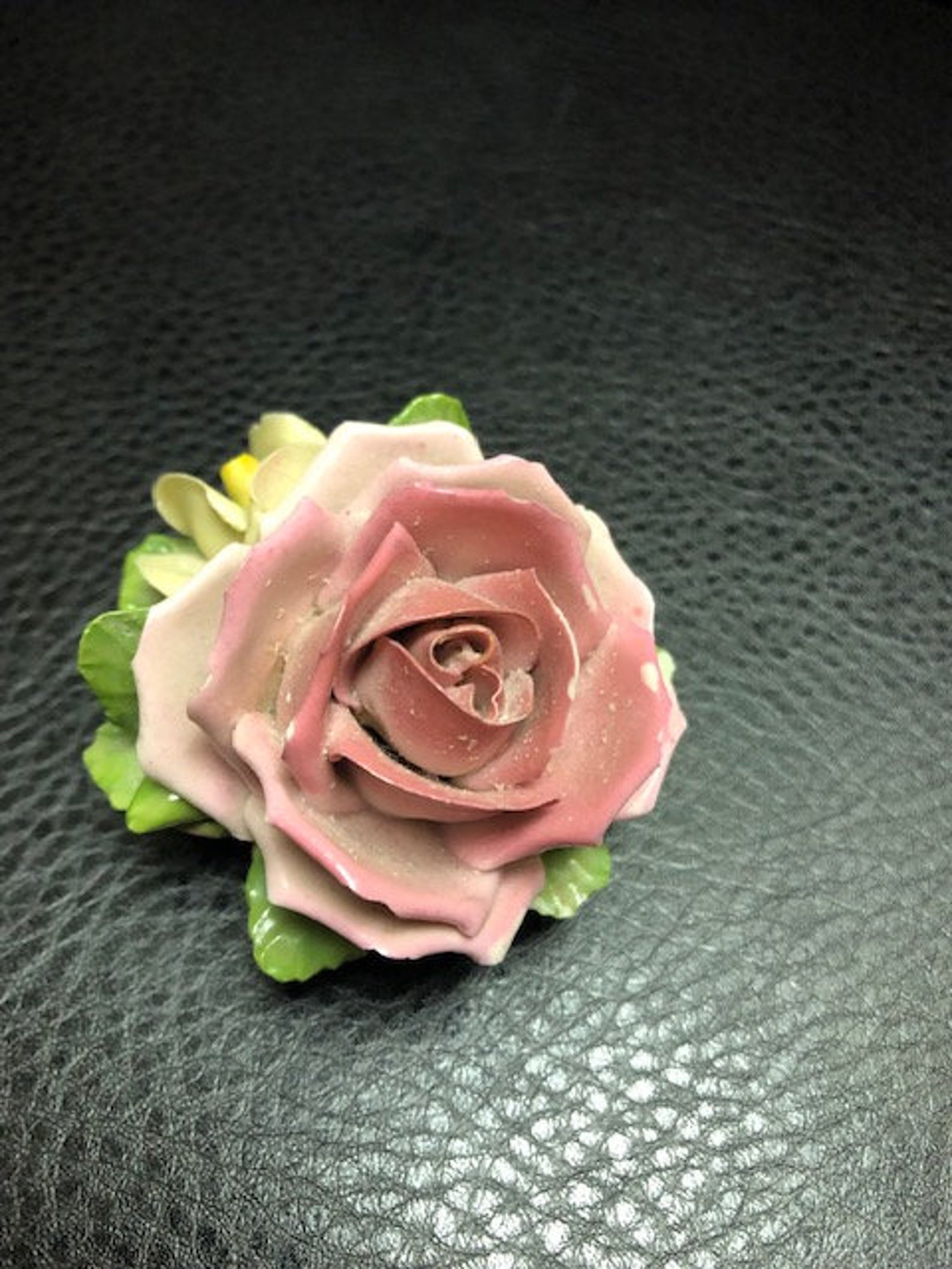 Vintage Dresden Rose Figurine, Pink & Yellow Porcelain Rose, Vanity ...