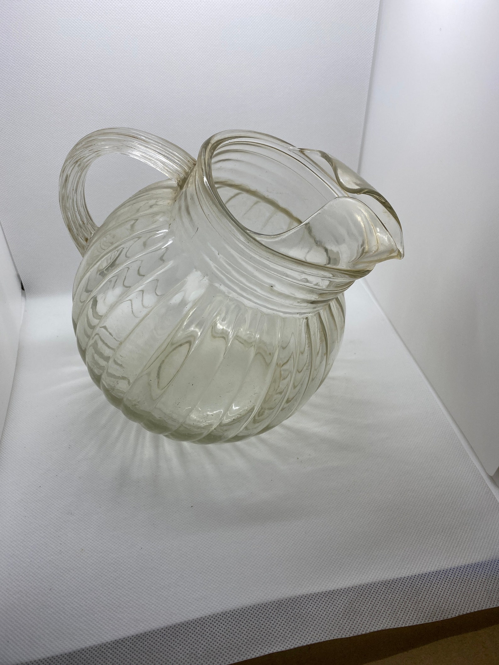 Vintage Fluted Glass Pitcher - Etsy