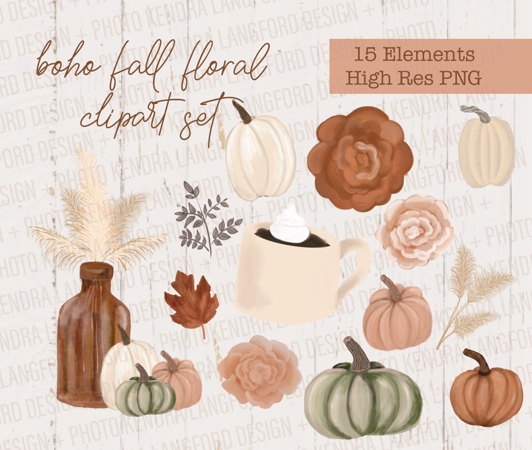 BOHO FALL Floral Clipart Set Rust Brown Mauve Pink Autumn Leaves High ...