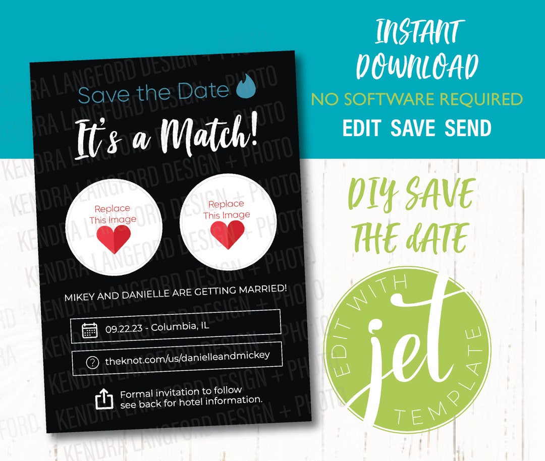 INSTANT DOWNLOAD Tinder Online Dating Save the Date It's a Match ...