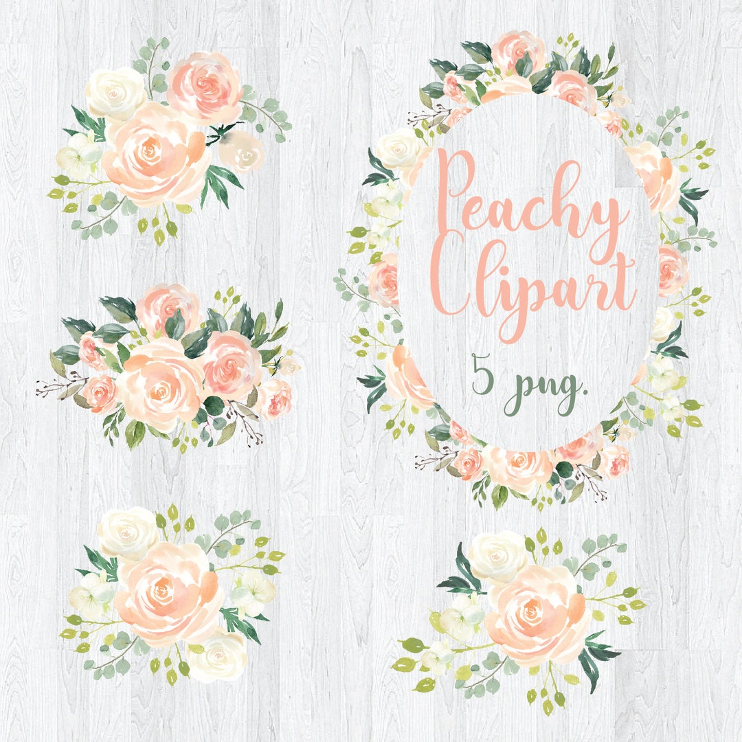 Bright Spring Floral Clipart Bundle PNG Transparent Watercolor Peachy ...