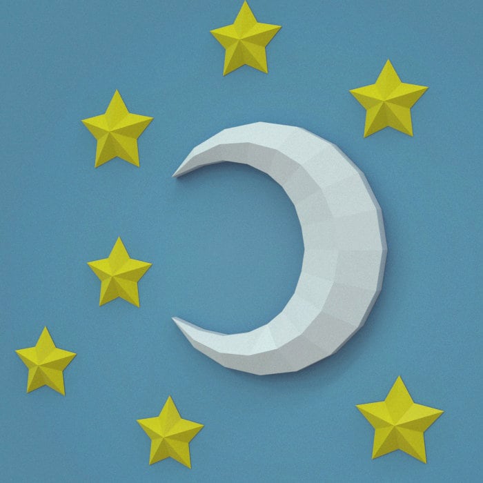 Moon and Stars Papercraft Pdf Template Low Poly Origami | Etsy