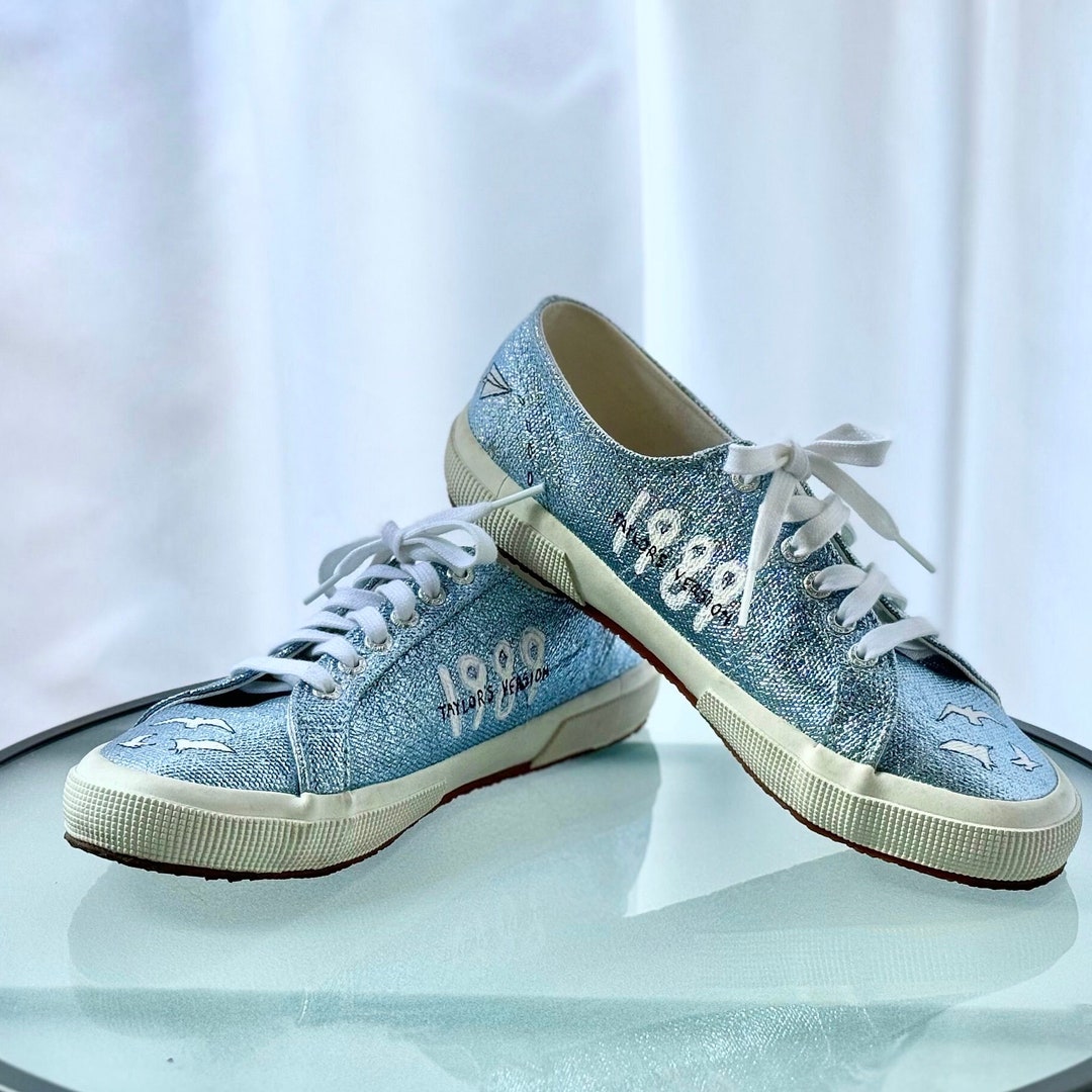 SWIFTIE! Hand Painted 1989 Superga Metallic Blue Shoes - Etsy
