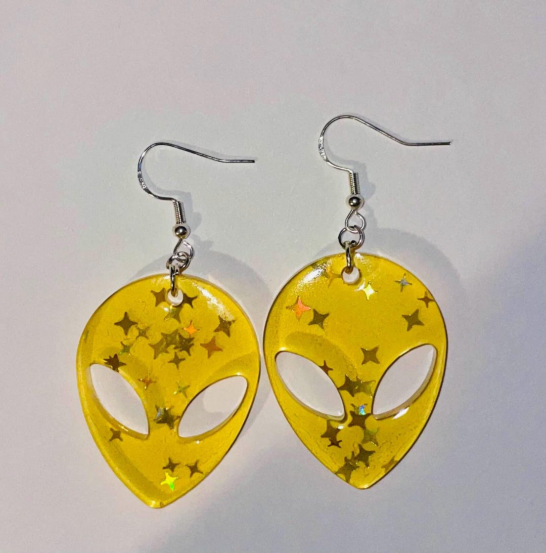 Resin Space Glitter Alien Earrings Stainless Steel Hooks - Etsy