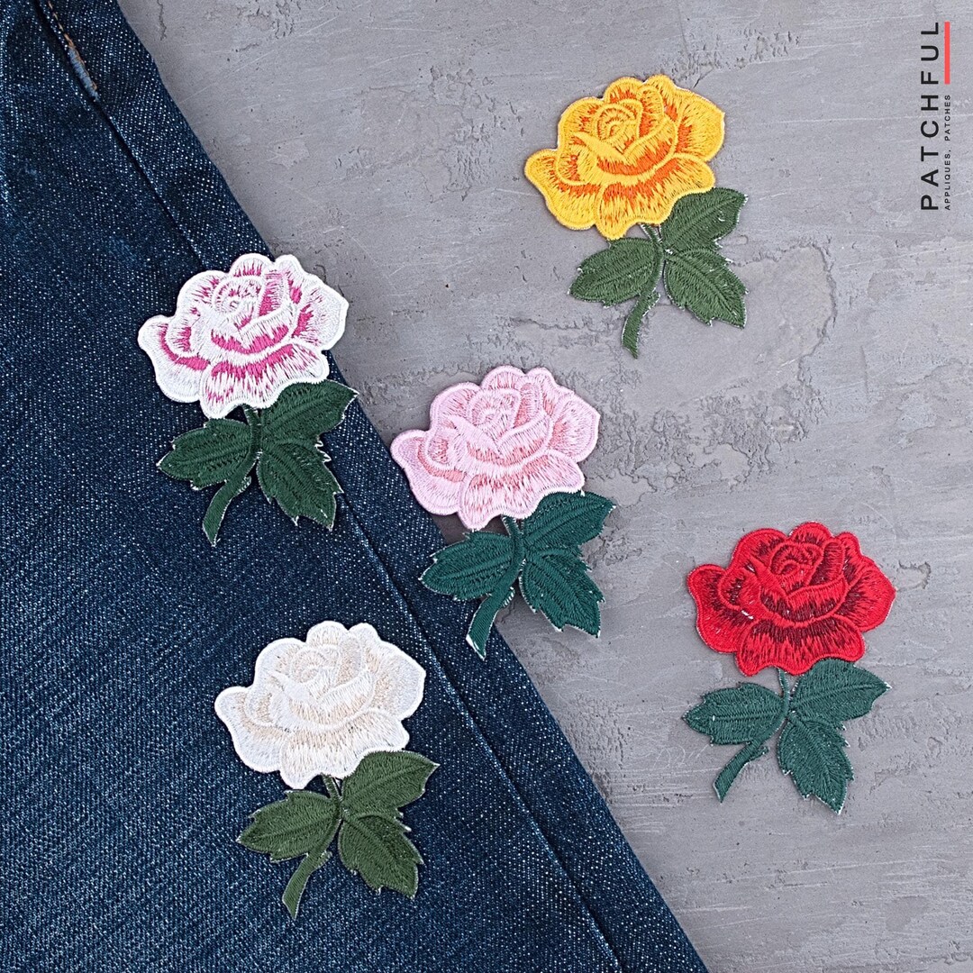 Rose Patch 70mm, Flower Applique, Iron-on Embroidered Patch, Flower ...
