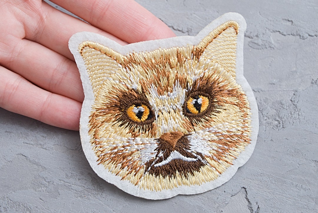 Wild Cat Face Embroidered Patch | Iron-on Animal Applique Motif (75mm ...