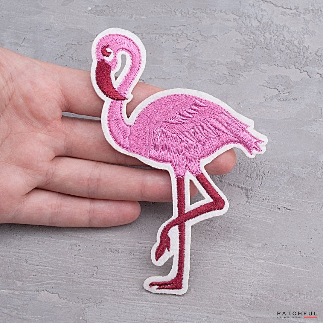 Large Flamingo Patch 12cm, Pink Bird Iron-on Patch, Tropical Patch ...