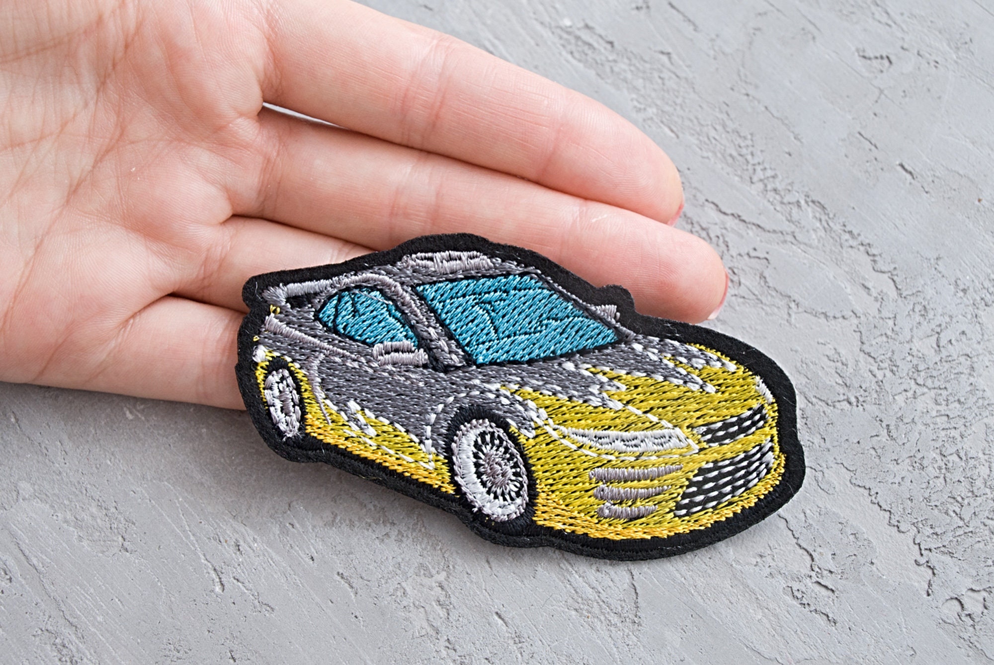 Yellow Gray car patch 95mm Iron-on embroidered applique Car | Etsy