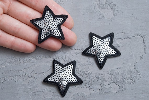 Silver Star Patch 3pcs 40mm Sequined Applique Paillette | Etsy