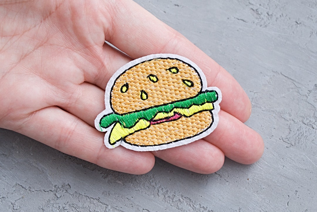 Burger Applique Patch 54mm, Hamburger, Cheeseburger Applique, Bun Patch ...