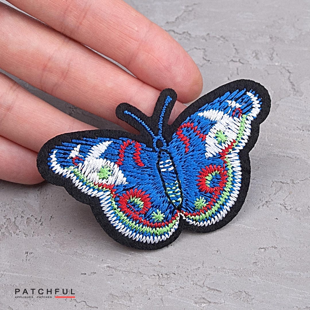 Blue Butterfly Patch 7.5mm, Embroidered Patch for Ironing On, Repair ...