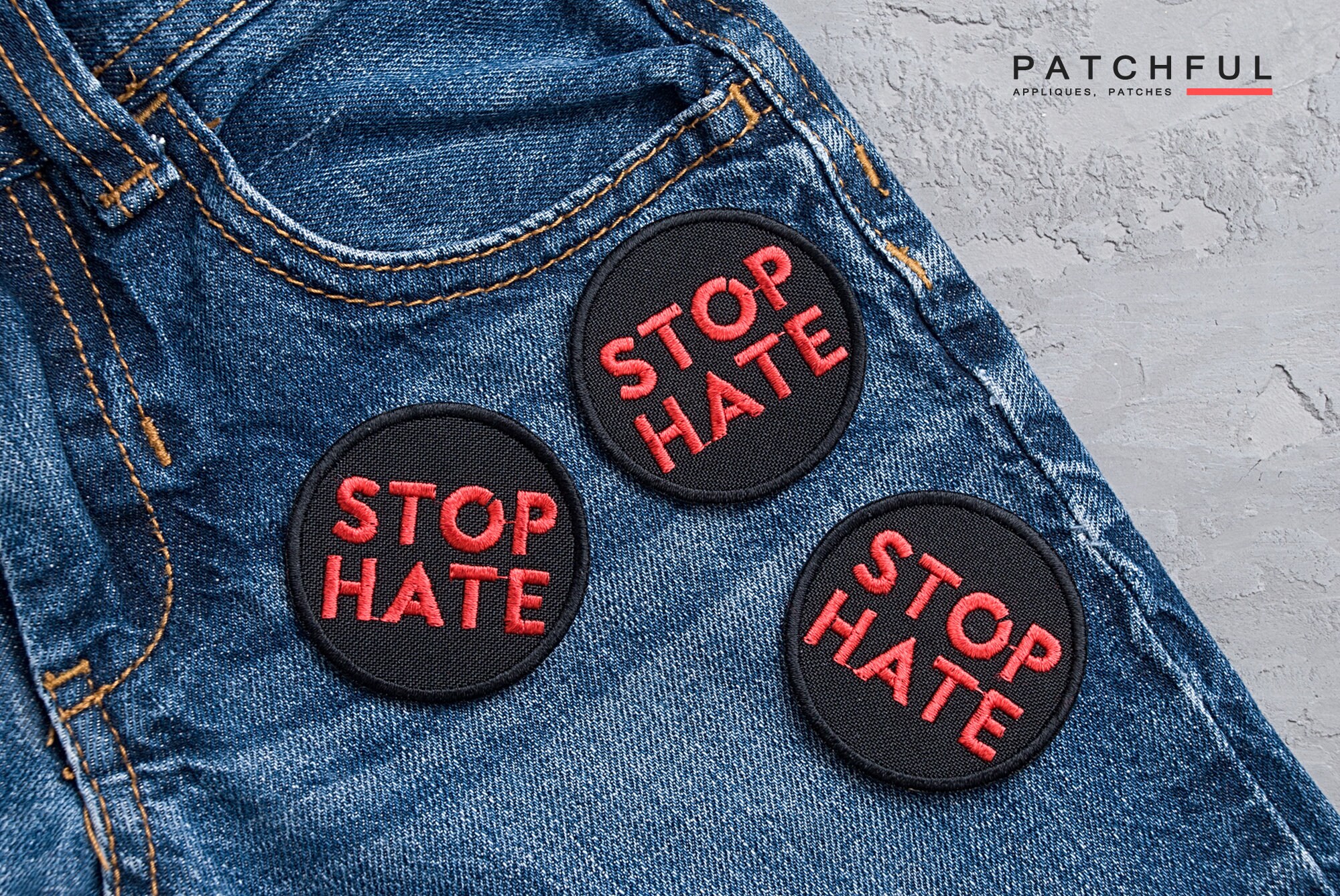 Stop hate patch 51mm Back patch Black embroidered patch | Etsy