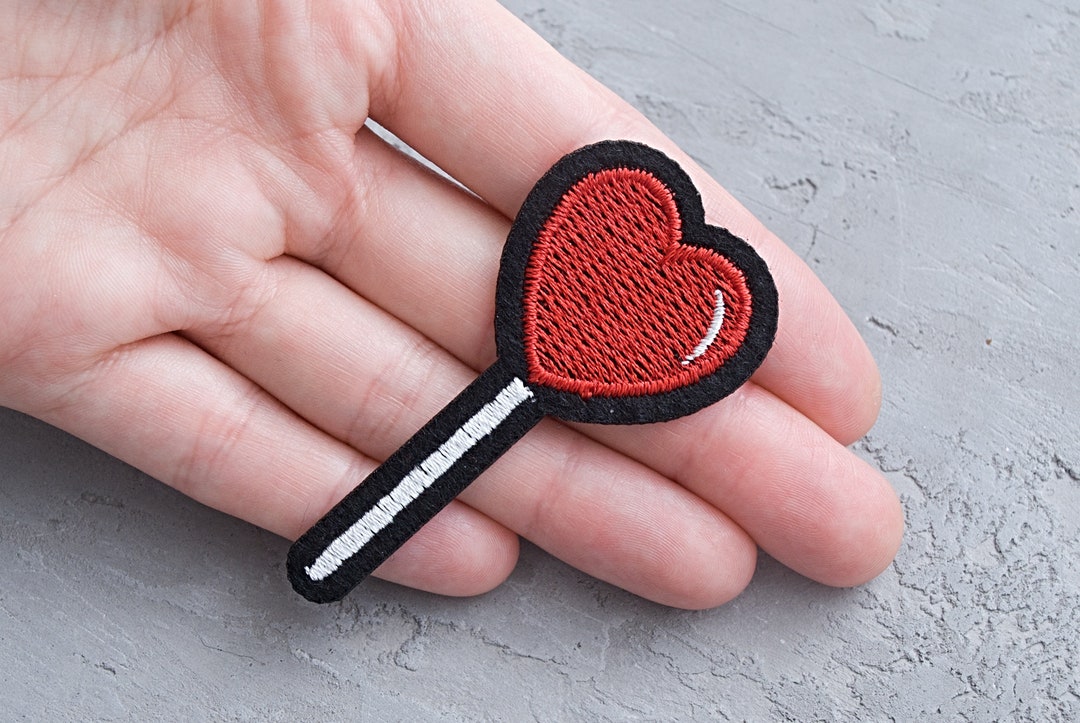 Heart Lollipop Patch 67mm, Candy Embroidery Patch for Jacket, Red Iron ...