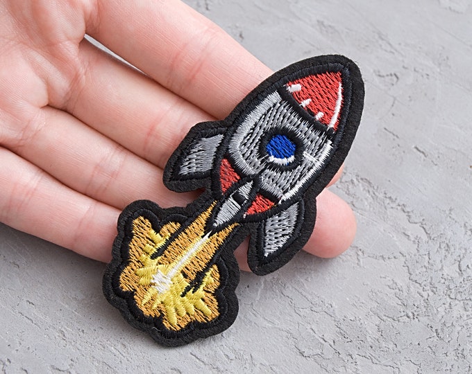 Rocketship Patch 80mm, Space Rocket Iron on Applique. Embroidered Patch. Rocket Patch. Planet ...