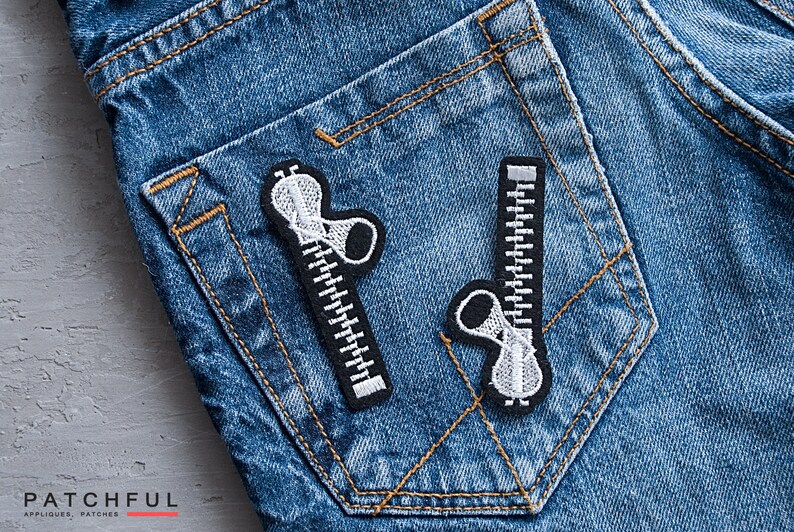 Black Zipper Iron-on Patch, Embroidered Applique (73mm) - Etsy