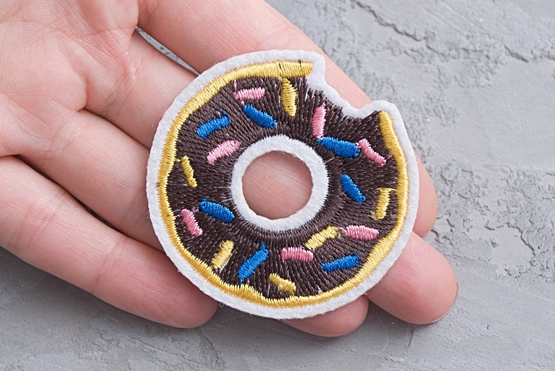Chocolate Sprinkle Donut Patch 50mm, Food Embroidered Patch, Iron on ...
