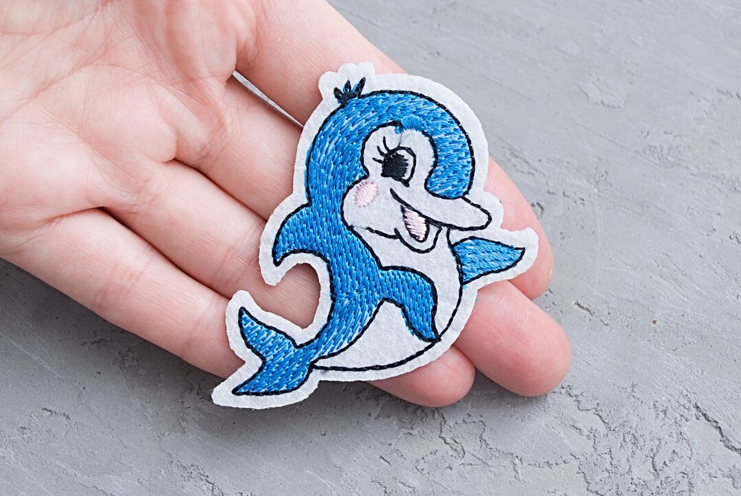 Cute Dolphin Patch 70mm, Kids Iron on Applique, Blue Embroidered Patch ...