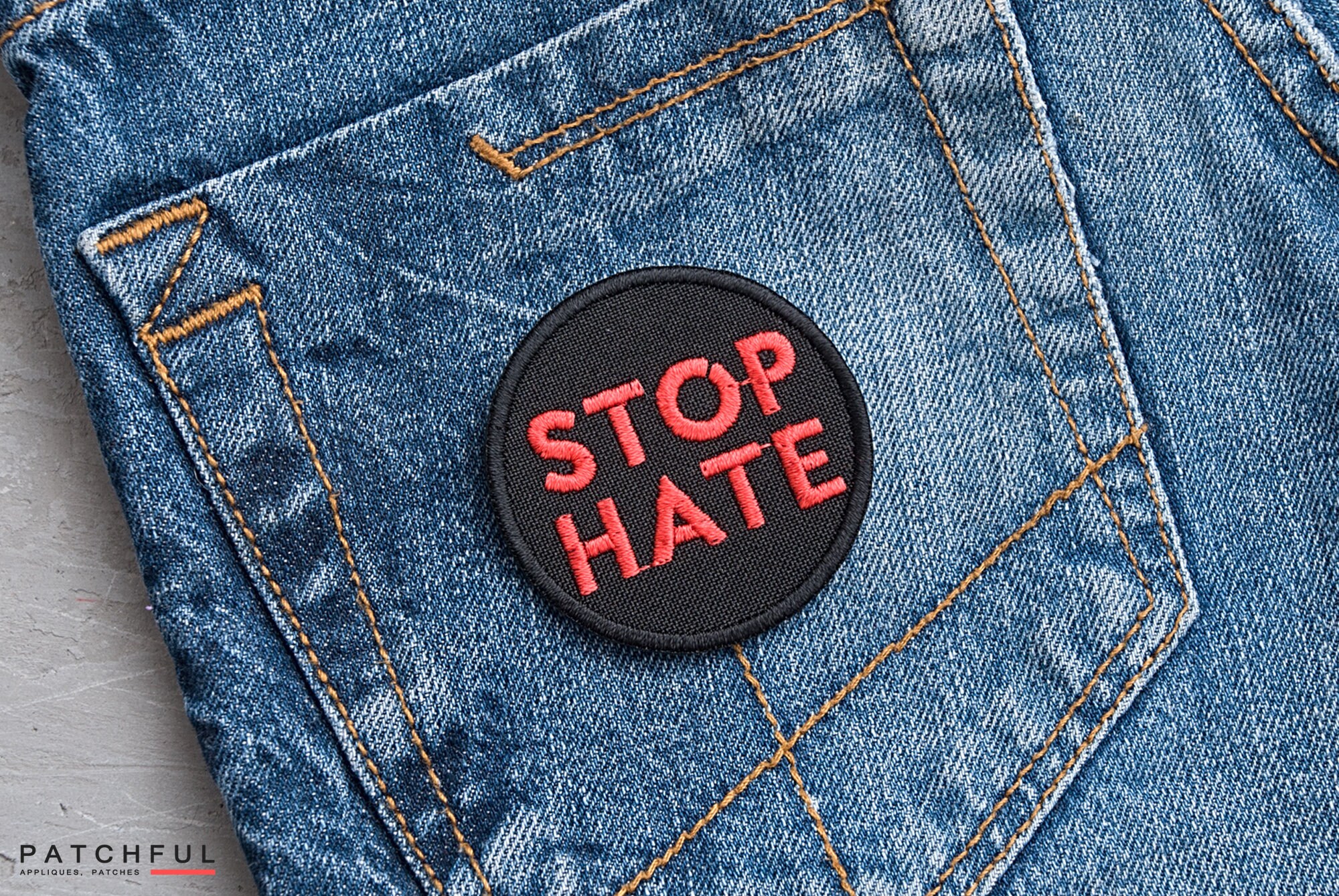 Stop hate patch 51mm Back patch Black embroidered patch | Etsy