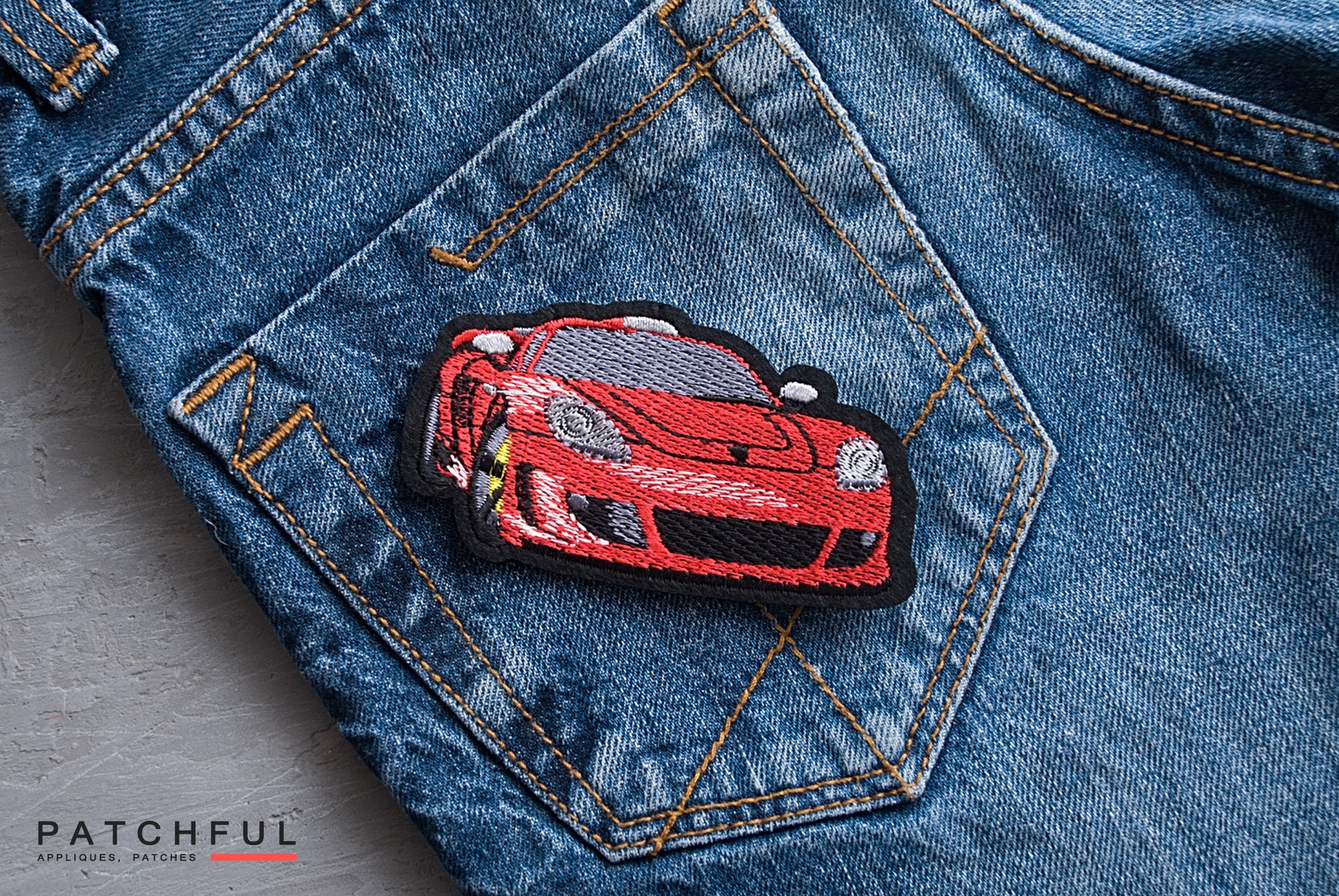Red Car Patch 90mm, Race Car Iron-on Embroidered Applique, Car ...