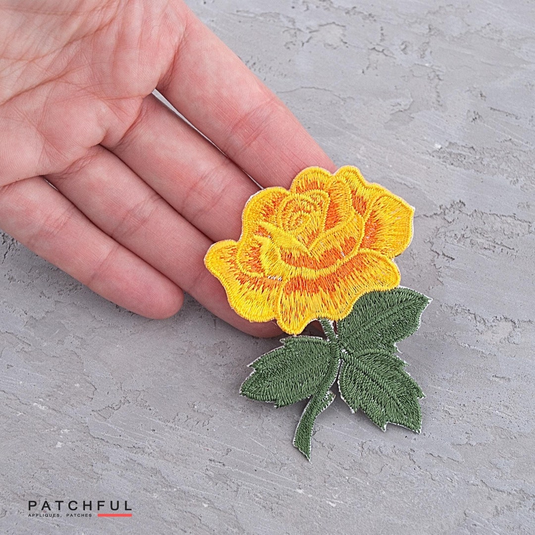 Yellow Rose Patch 70mm. Flower Iron-on Embroidered Applique for Cloth ...