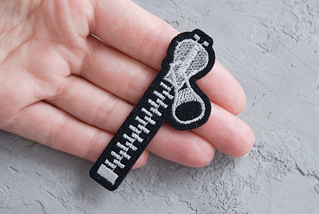 Zipper Iron-on Patch 73mm, Black Zip Badge, Zipper Badge, Deco Applique ...