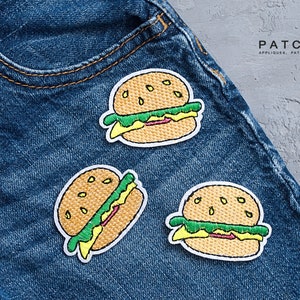 Burger Applique Patch 54mm, Hamburger, Cheeseburger Applique, Bun Patch ...