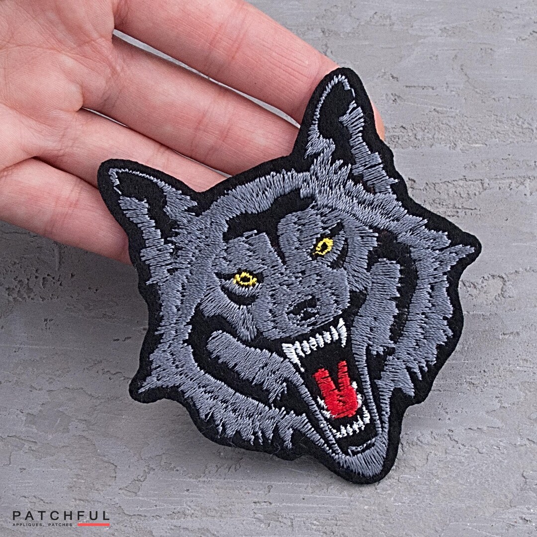 Angry Wolf Head Embroidered Iron on Patch. Repair Cloth Applique - 3 5/ ...