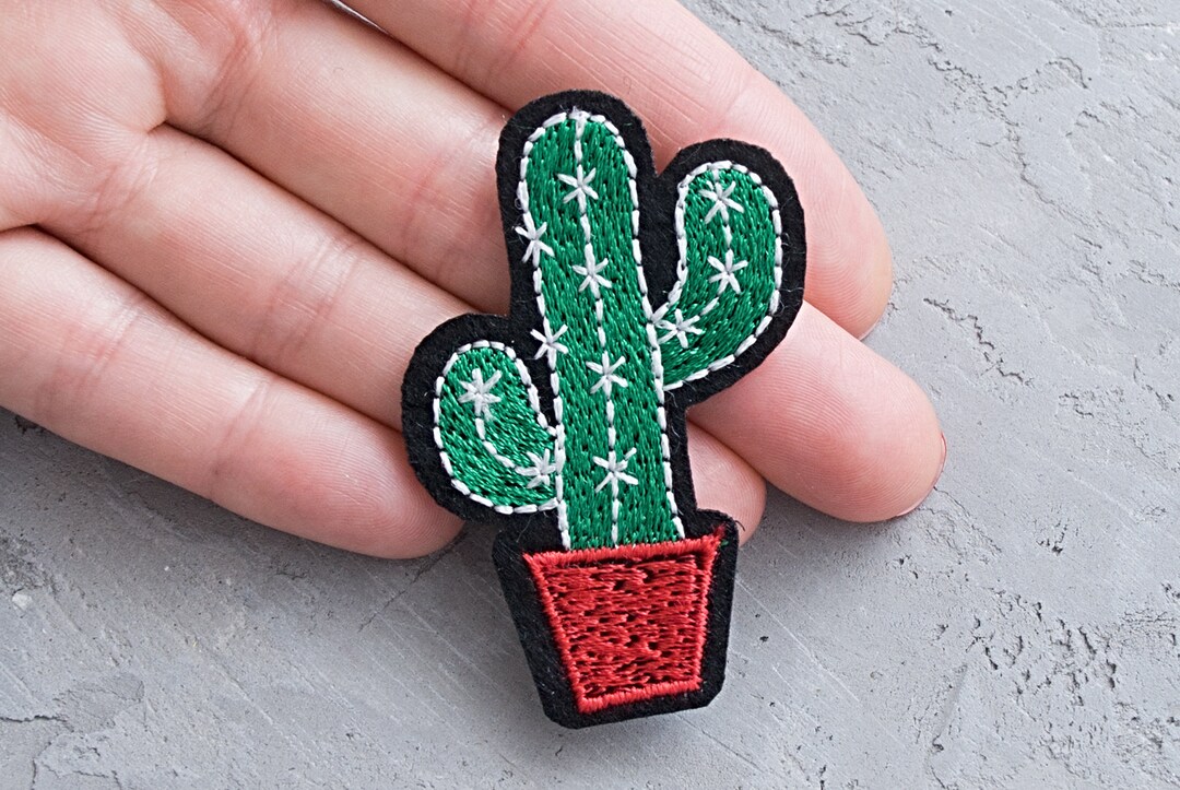 Potted Cactus Patch 60mm, Plant Applique, Succulent Patch, Embroidered ...