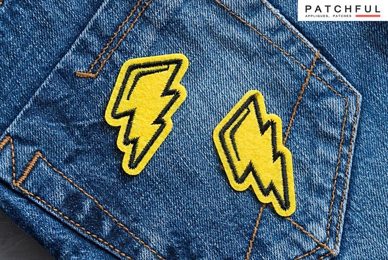 Yellow Lightning Bolt Iron on Patch, Embroidered Applique - 5.2cm - Etsy