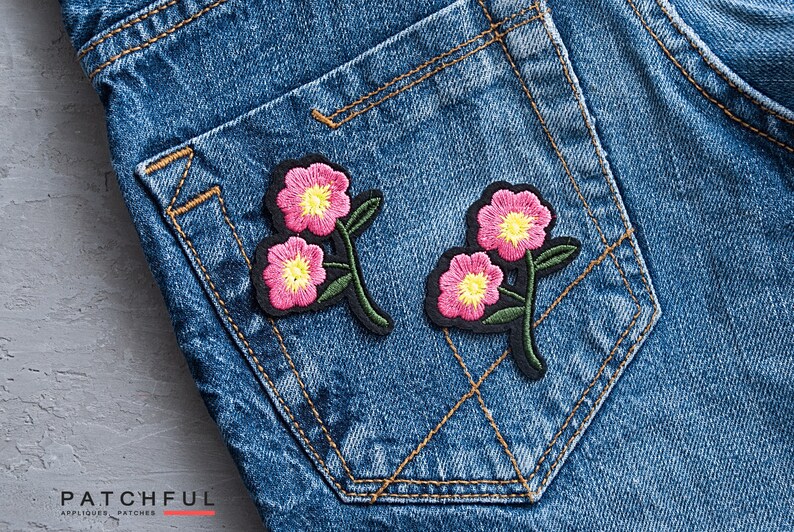 Small Pink Flower Patch 56mm Flower Iron-on Embroidered Patch - Etsy