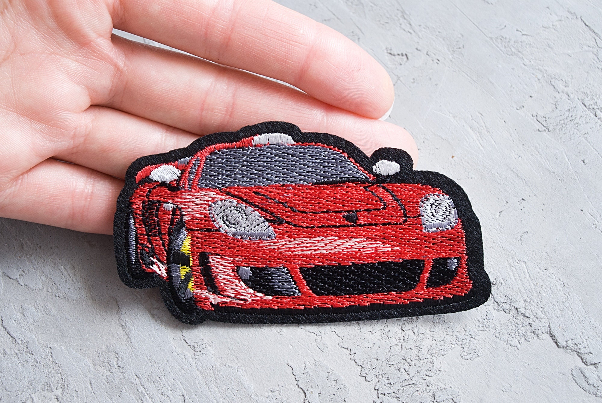 Red Car Patch 90mm, Race Car Iron-on Embroidered Applique, Car ...