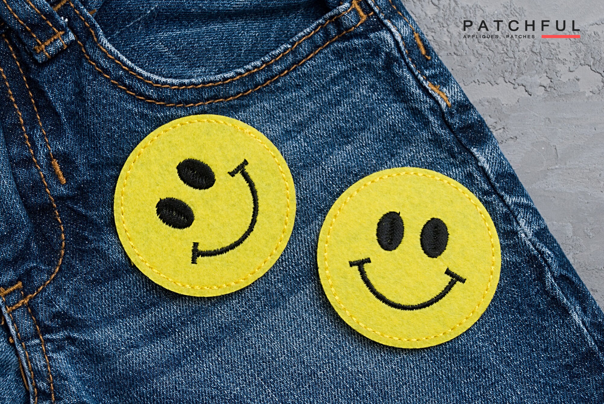 Smiley face emoji patch 62mm Yellow round badge Fun motif | Etsy