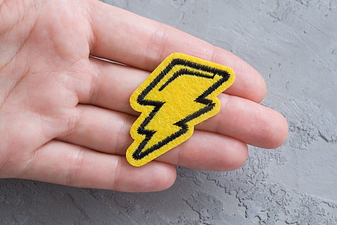 Lightning Patch 52mm, Yellow Iron on Applique. Embroidered Badge. Patch ...