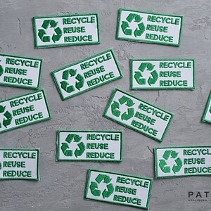 Recycle Reduce Reuse Embroidered Patch 80mm, Green Eco Friendly ...