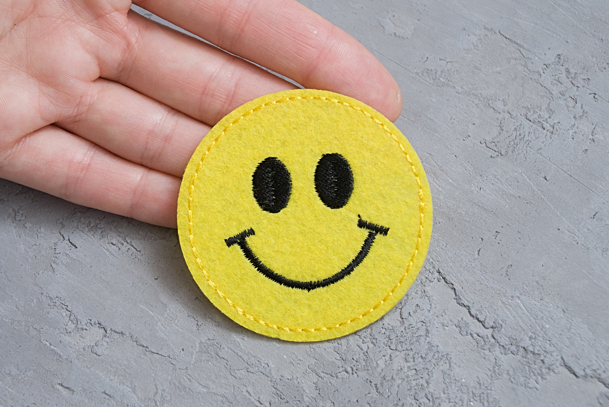 Smiley face emoji patch 62mm Yellow round badge Fun motif | Etsy