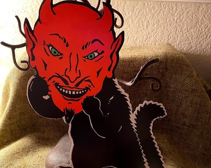 NOS Vintage Style Authentic Beistle 2 Sided Cutout Black Cat With Devil ...