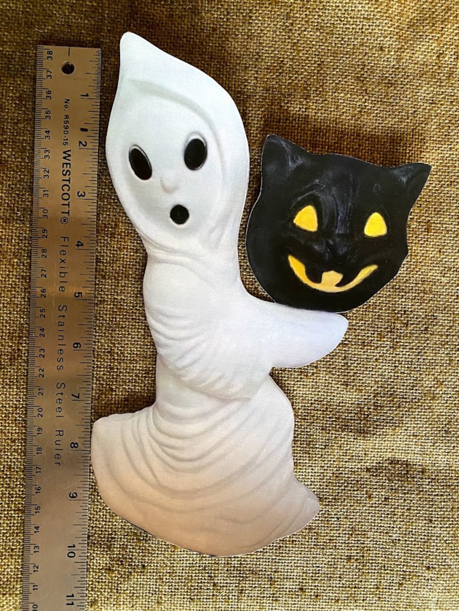 Sizes up to 15" Vintage Style Ghost Holds Black Cat Halloween Hand Cut ...