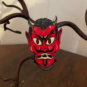 Sizes up to 15" Vintage Style Red Black Devil With Fangs and Mustache ...
