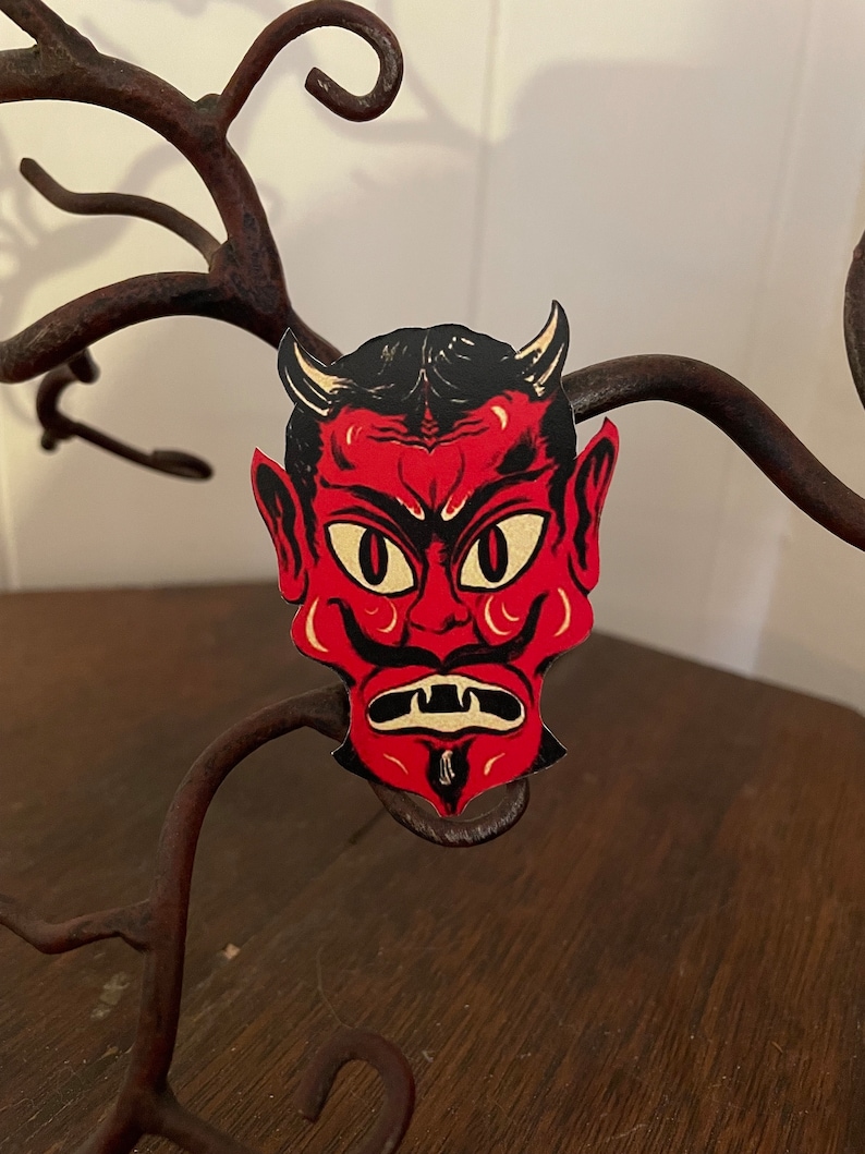 Sizes up to 15" Vintage Style Red Black Devil With Fangs and Mustache ...