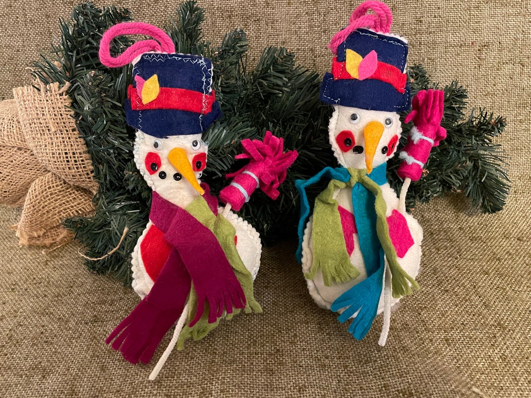 Choice of 2 Vintage 1970's Folk Art Stuffed Felt Snowman With Broom ...