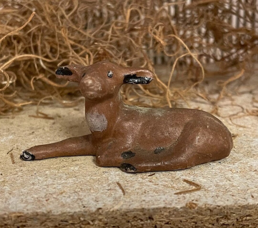 Vintage Bisque Ceramic Gray Brown Horse Colt Foal Laying Down Christmas ...