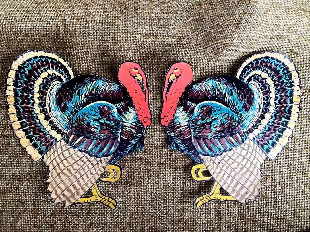 Sizes up to 11" Vintage Style Repro Multi Colored Thanksgiving Turkey ...
