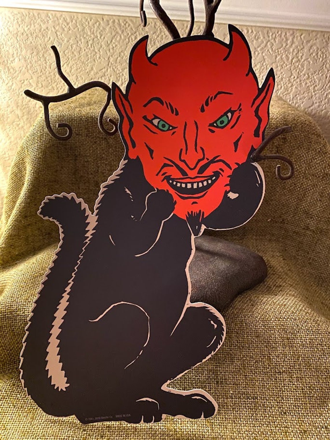 NOS Vintage Style Authentic Beistle 2 Sided Cutout Black Cat With Devil ...