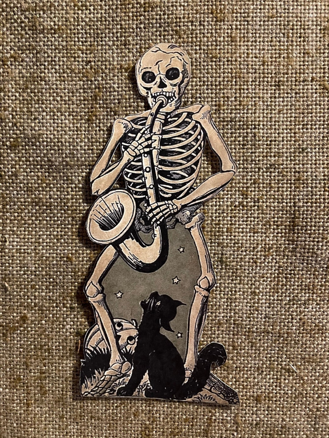 New Sizes up to 16" Vintage Style Skeleton Playing Trumpet, Cat ...