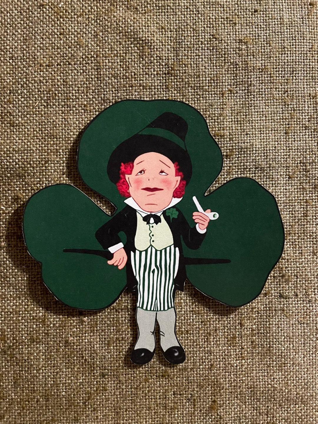Sizes up to 12" Vintage 1900s Style Leprechaun Pipe and Shamrock St ...
