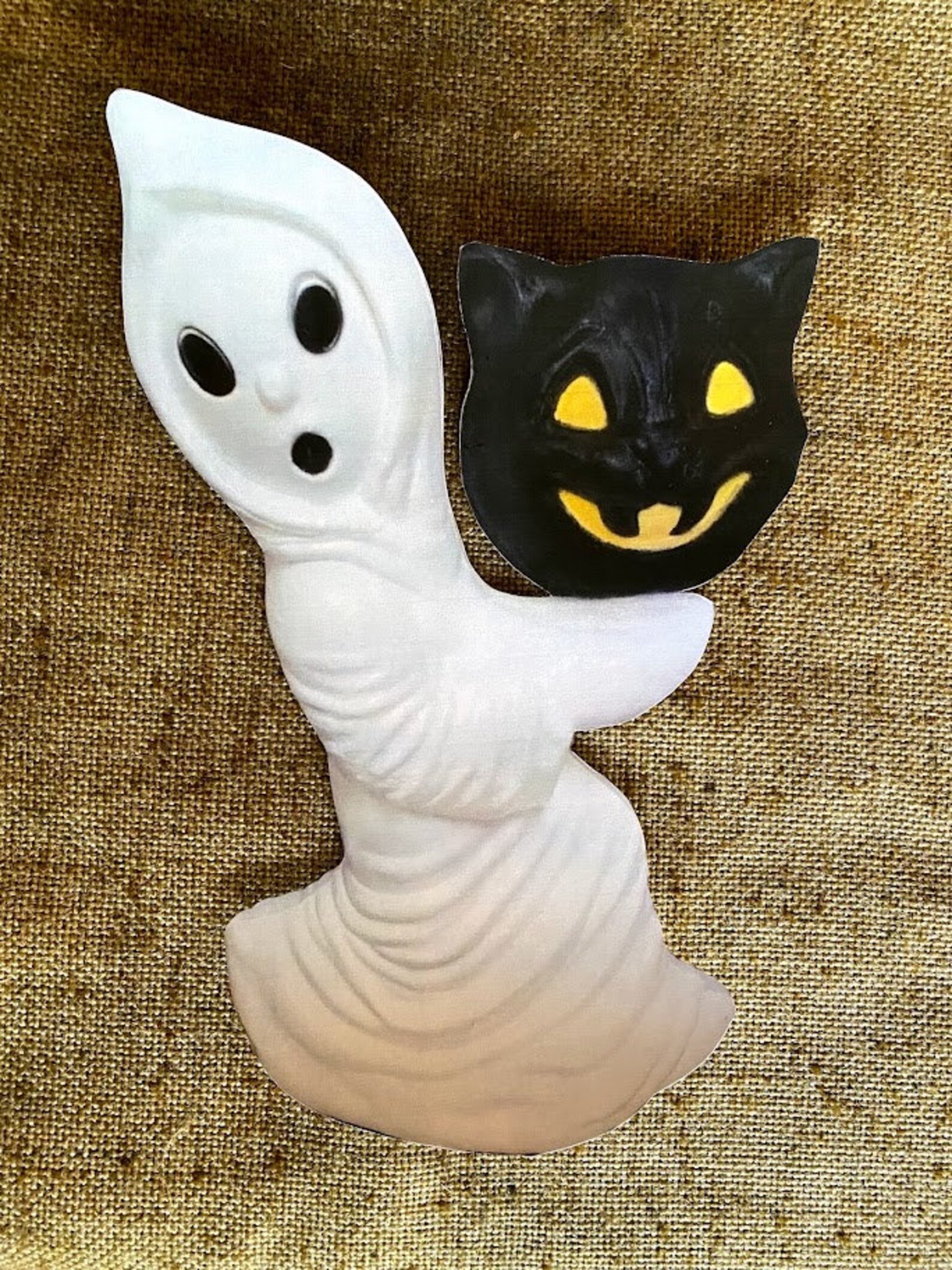 Sizes up to 15" Vintage Style Ghost Holds Black Cat Halloween Hand Cut ...