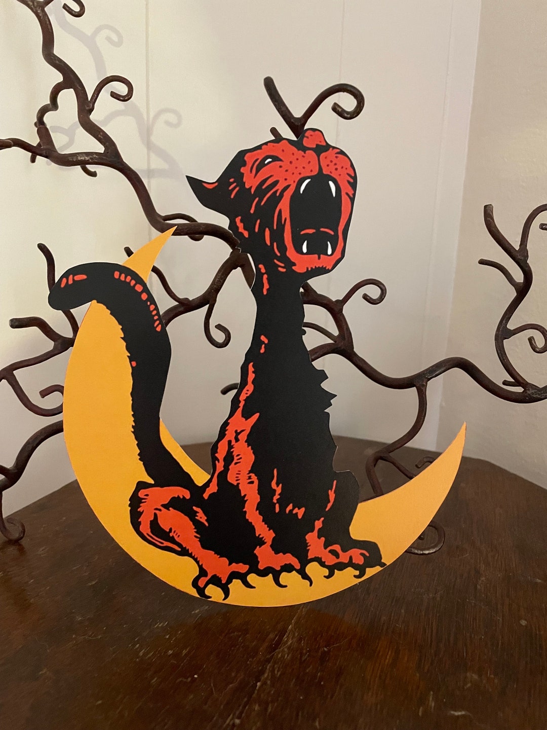 Sizes up to 13" Vintage Style Howling Black and Orange Cat Sits on Moon ...